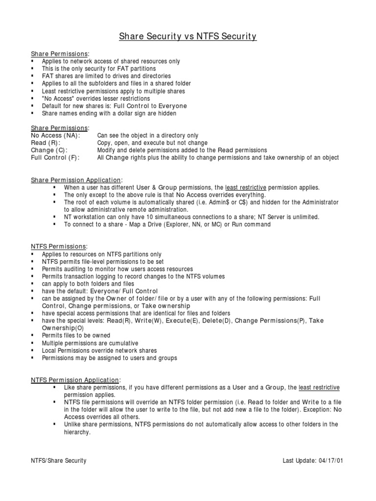 Share Permissions vs. NTFS Permissions | PDF | Computer File | Directory (Computing)