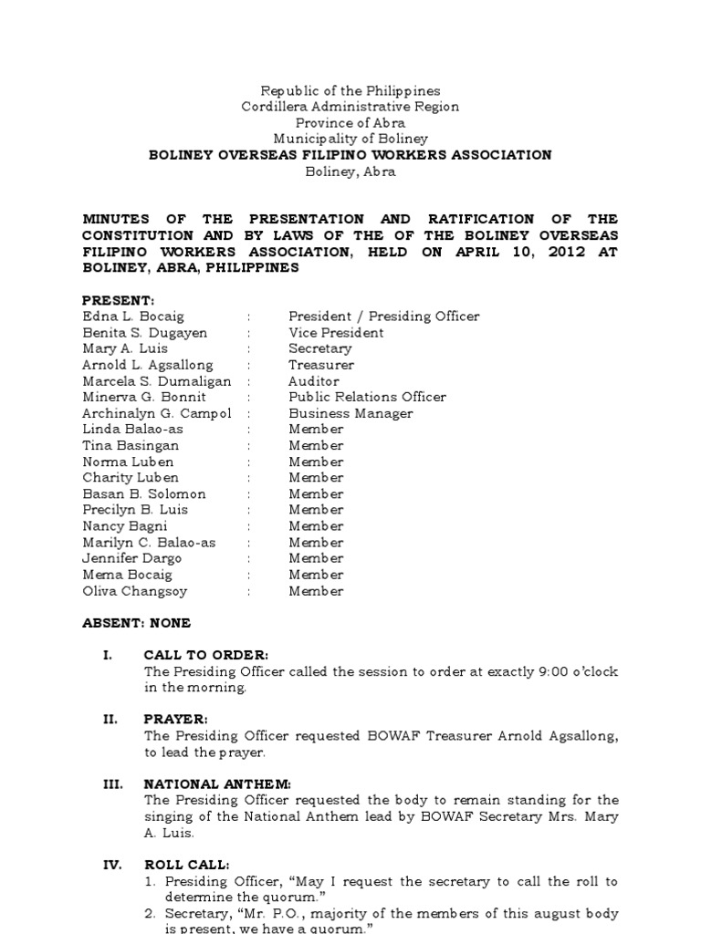 Boliney Overseas Filipino Workers Association | PDF | Committee ...