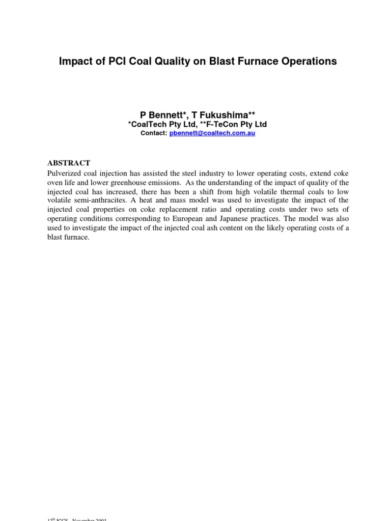 PCI Coal's Impact on Blast Furnaces | PDF | Coke (Fuel) | Coal