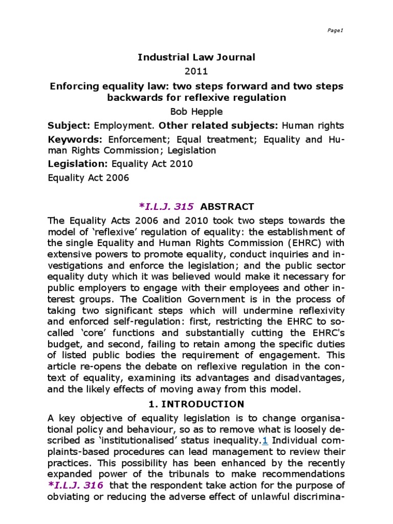 Sir Bob Hepple QC, Writing The Industrial Law Journal, About EHRC | PDF ...