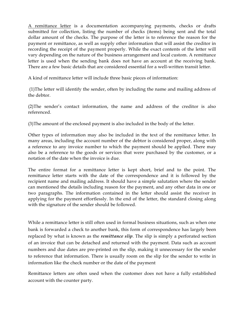 A Remittance Letter | PDF | Payments | Invoice