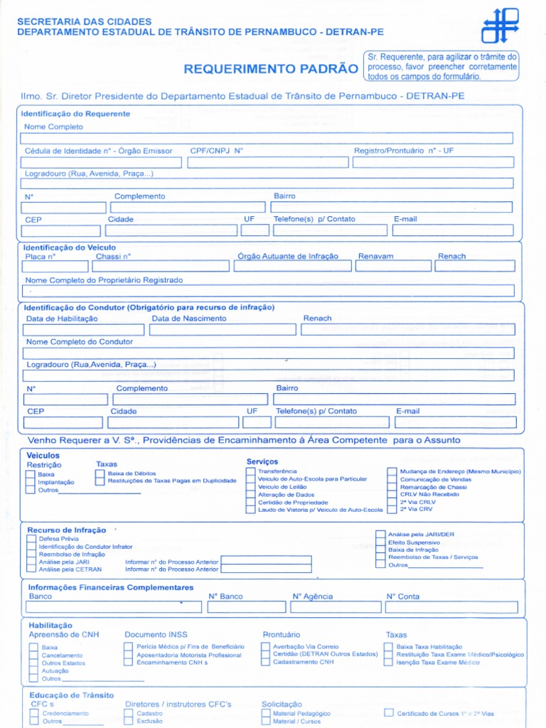 Requerimento Padrão - Detran-PE | PDF