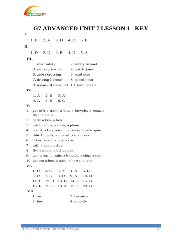 G7 Advanced Unit 7 Lesson 1 Key (1) | PDF