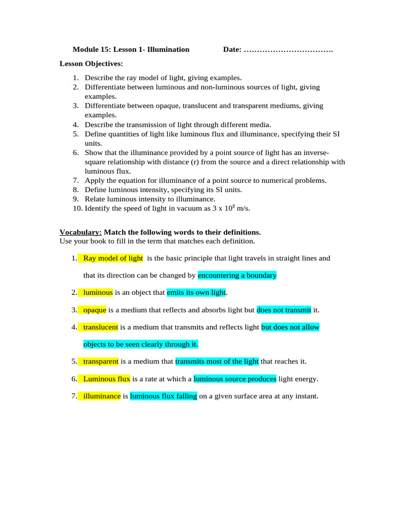 Module 15 Lesson 1ffffffffff | PDF | Light | Speed Of Light