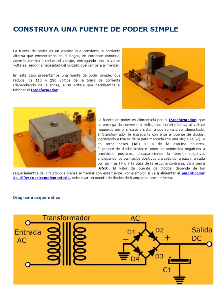 Construya Una Fuente de Poder Simple | PDF | Corriente eléctrica | Diodo