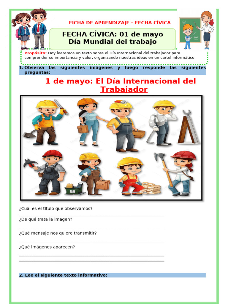 Ficha-Fecha Cívica-01 de Dia Mayo Mundial Del Trabajo | PDF