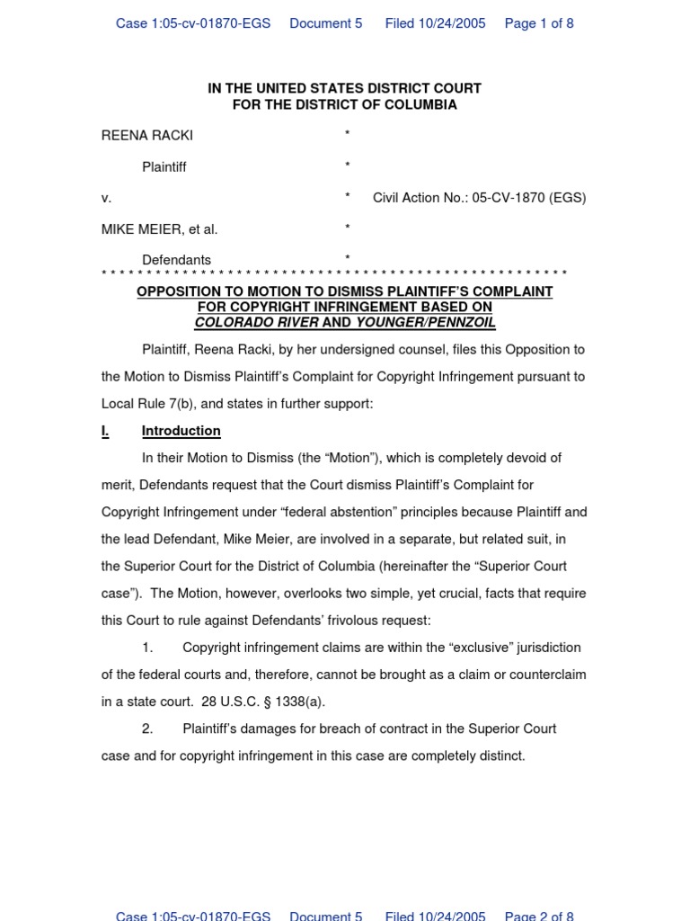 5.0 Memorandum in Opposition | Abstention Doctrine | Lawsuit