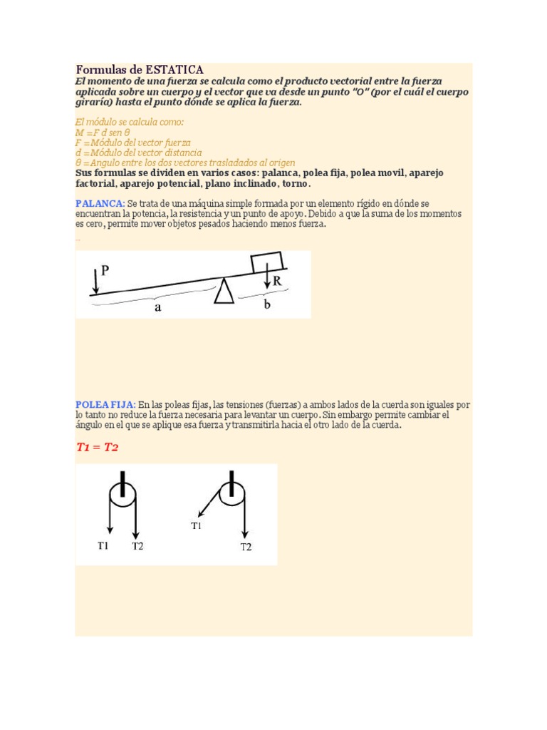 Formulas de ESTATICA | Vector Euclidiano | Fuerza