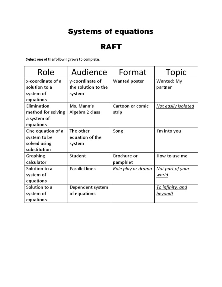 RAFT Assignments for Systems of Equations | PDF | Equations ...