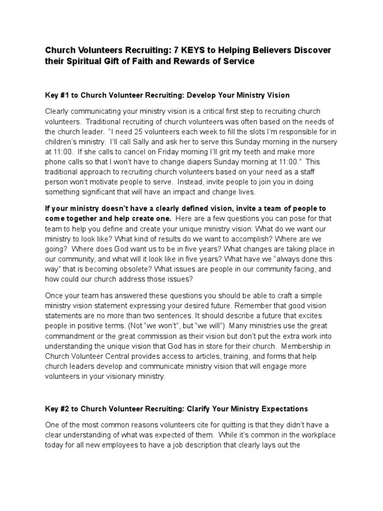 Recruiting Church Volunteers Effectively | PDF | Spiritual Gift | Teachers