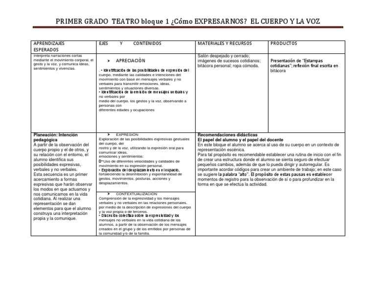 Planificación de Teatro para Primer Grado | PDF | Teatro | Blog
