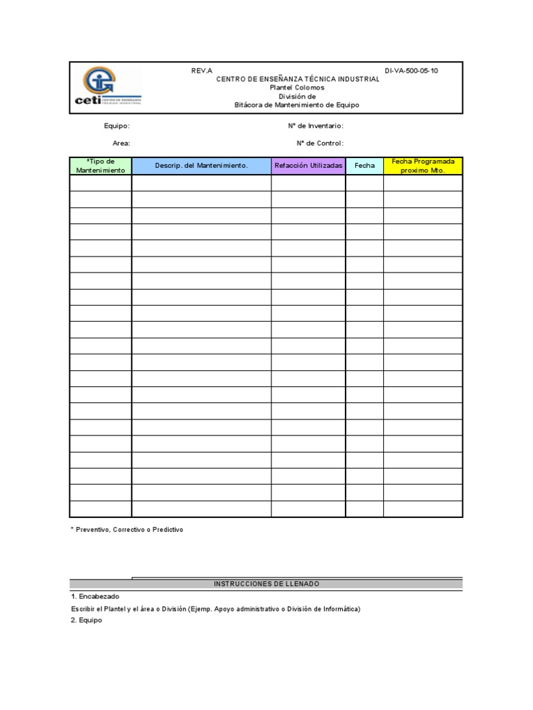 Bitacora Mantenimiento de Equipo | PDF | Informática y tecnología de la ...