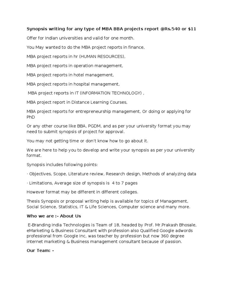 Synopsis Writing For Any Type of Projects Report | PDF | Master Of ...
