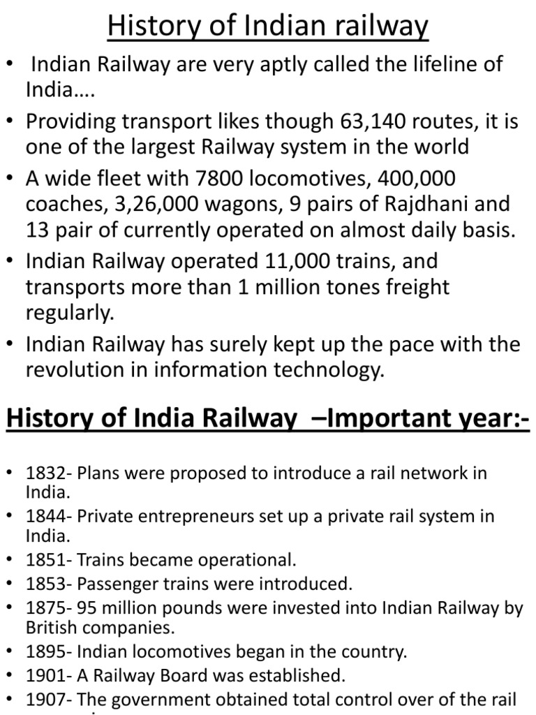 History of Indian Railway | PDF | Inventory | Rail Transport