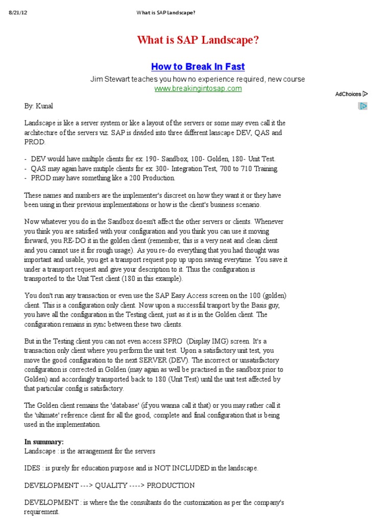 What Is SAP Landscape | PDF | Server (Computing) | Information Technology