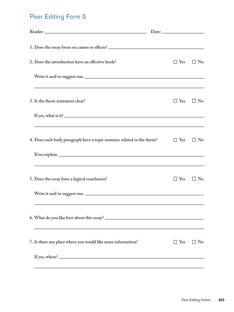 GWSB3 5 Peer Editing Form | PDF