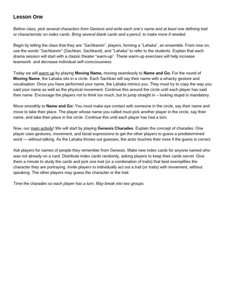 6th Grade Hebrew School Drama Chug lesson plans | PDF