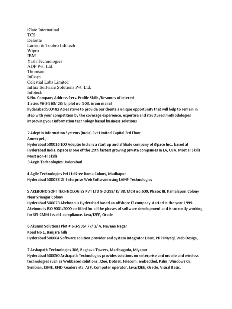 Mncs in Hyd | PDF | Oracle Corporation | Sap Se