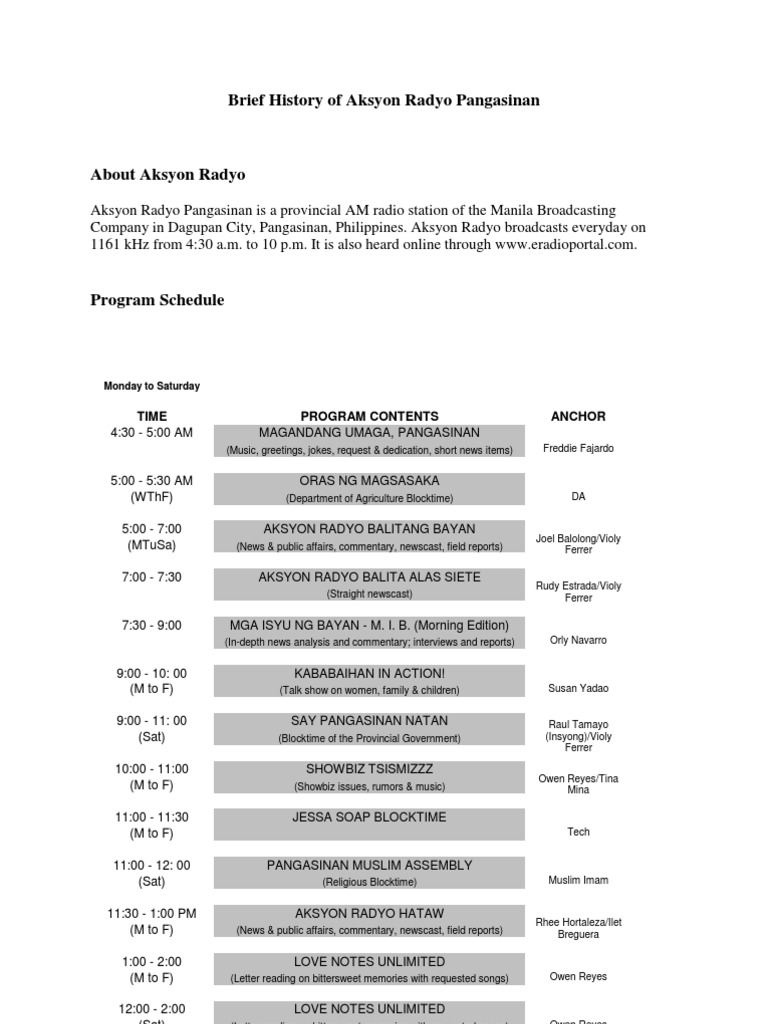 Brief History of Aksyon Radyo Pangasinan | PDF | Art