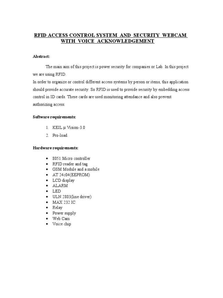 Rfid Access Control System and Security Webcam | PDF | Radio Frequency Identification ...