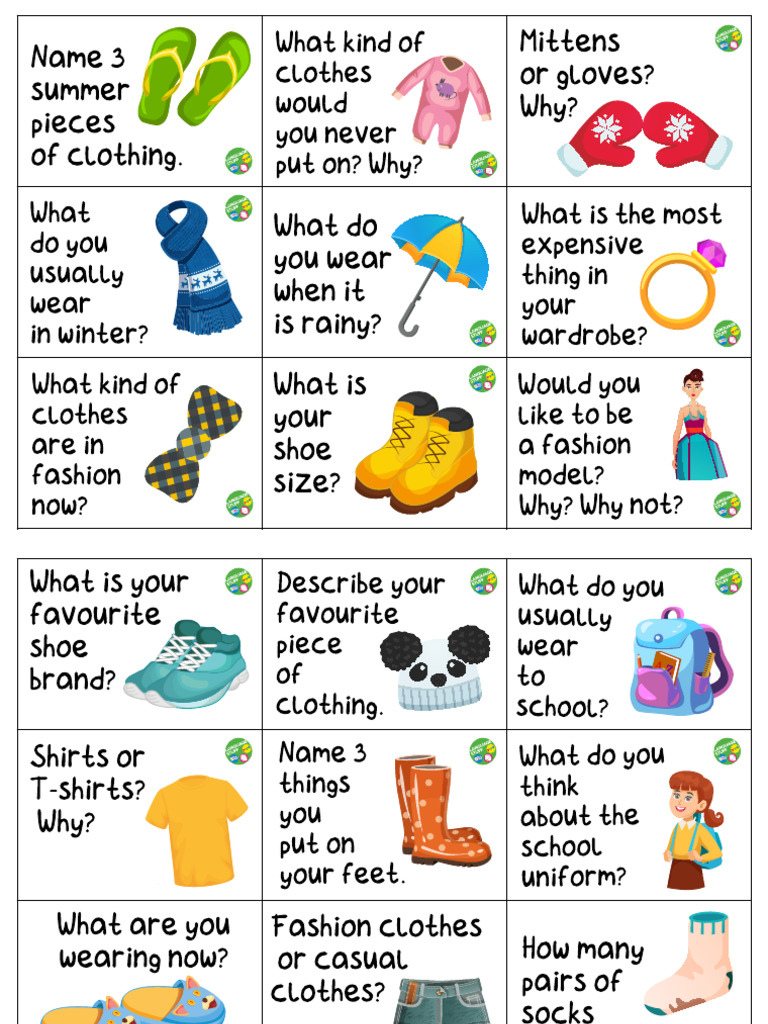Clothes Speaking Cards | PDF