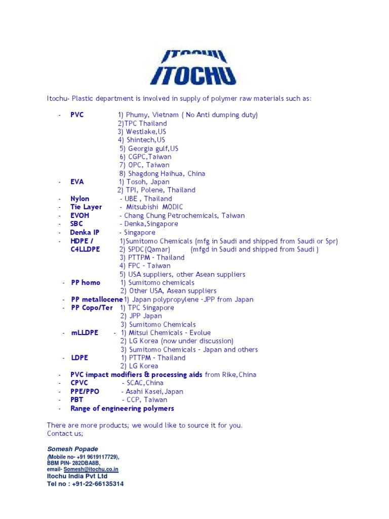 Itochu Product Portfolio | PDF | Science & Mathematics