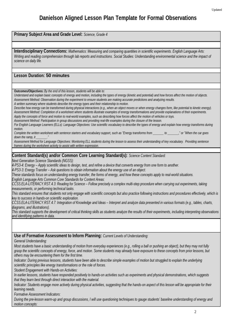 Danielson Lesson Plan Template (Rev.3.24.23) | PDF | Educational ...