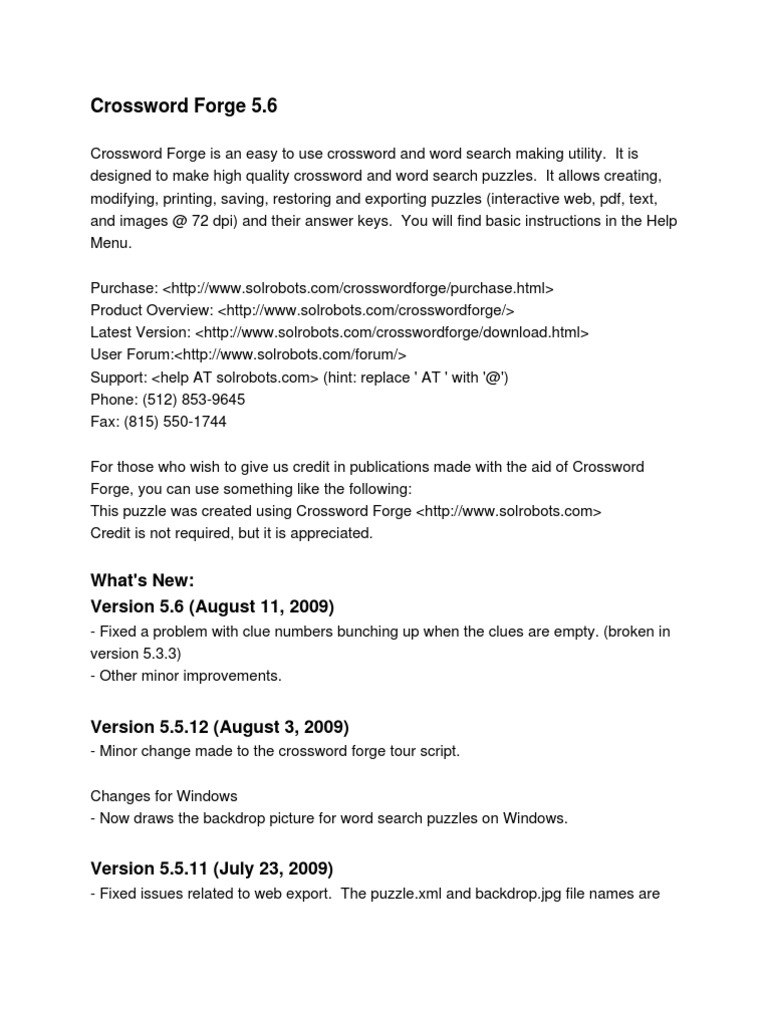 Crossword Forge 5.6: What's New: Version 5.6 (August 11, 2009) | PDF | Crossword | File Format