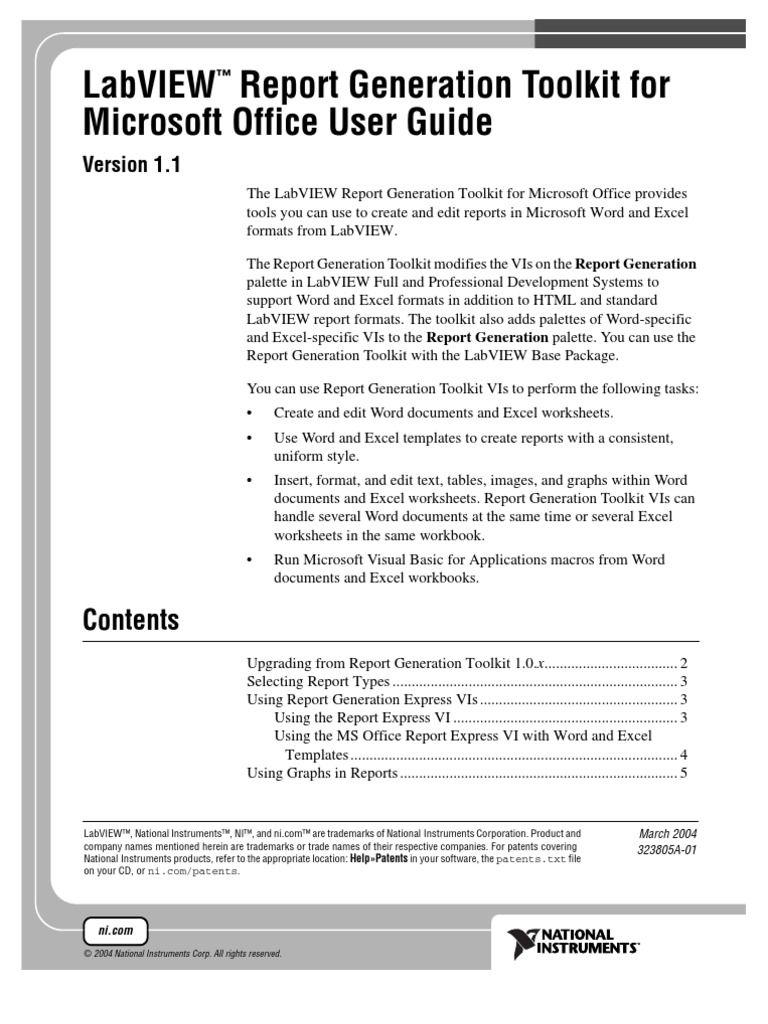 Report Generation Toolkit Visual Basic For Applications Microsoft Excel 