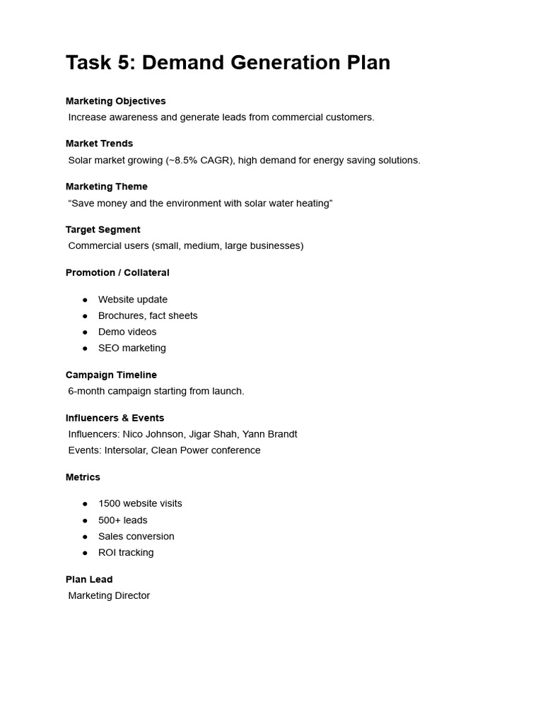 Task 5_ Demand Generation Plan | PDF