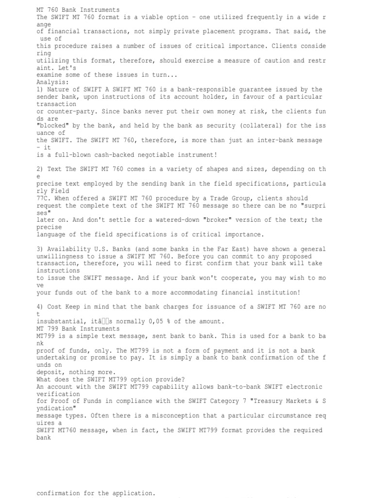 Swift MT 760 & MT 799 | Banks | Financial Markets