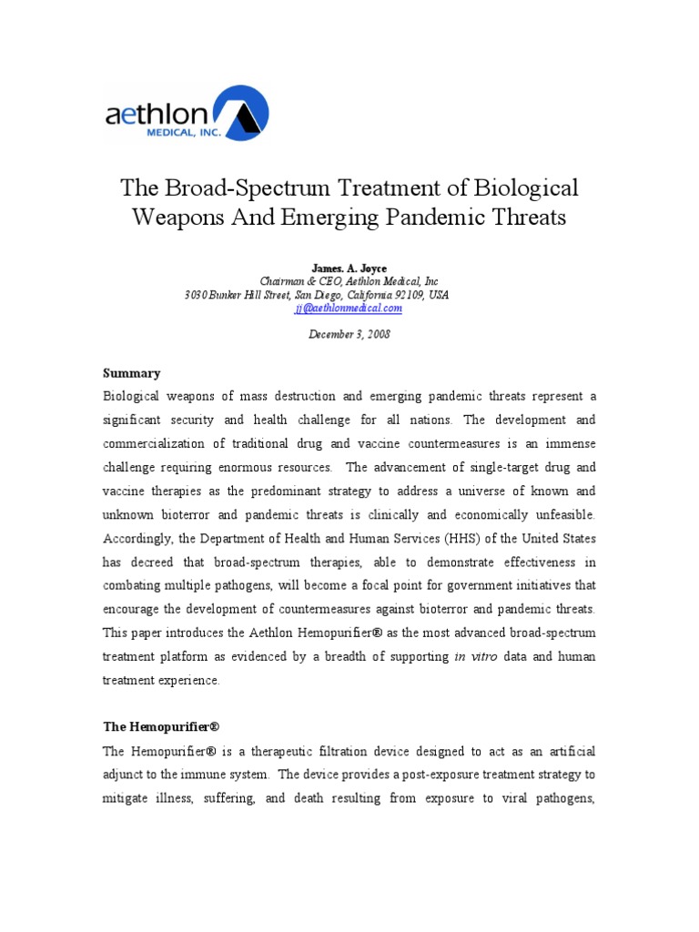 The Broad Spectrum Treatment of Biological Weapons and Emerging ...