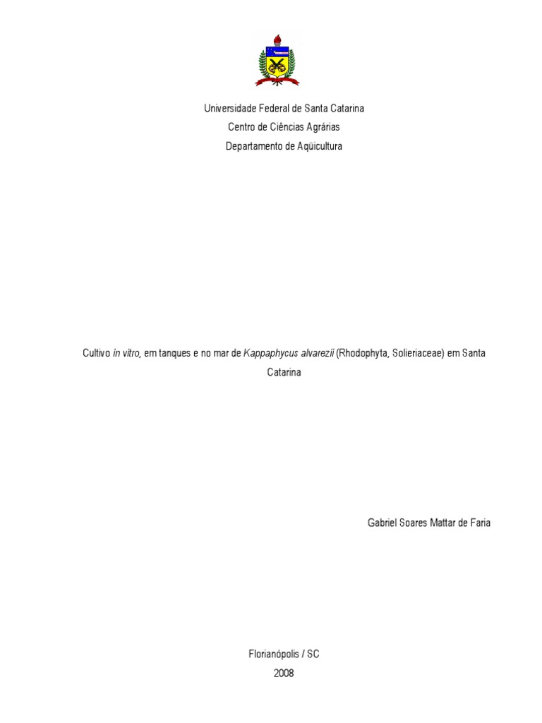 Cultivo in Vitro, em Tanques e No Mar de Kappaphycus Alvarezii ...