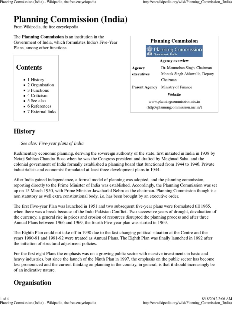 Planning Commission (India) - Wikipedia, The Free Encyclopedia | PDF ...