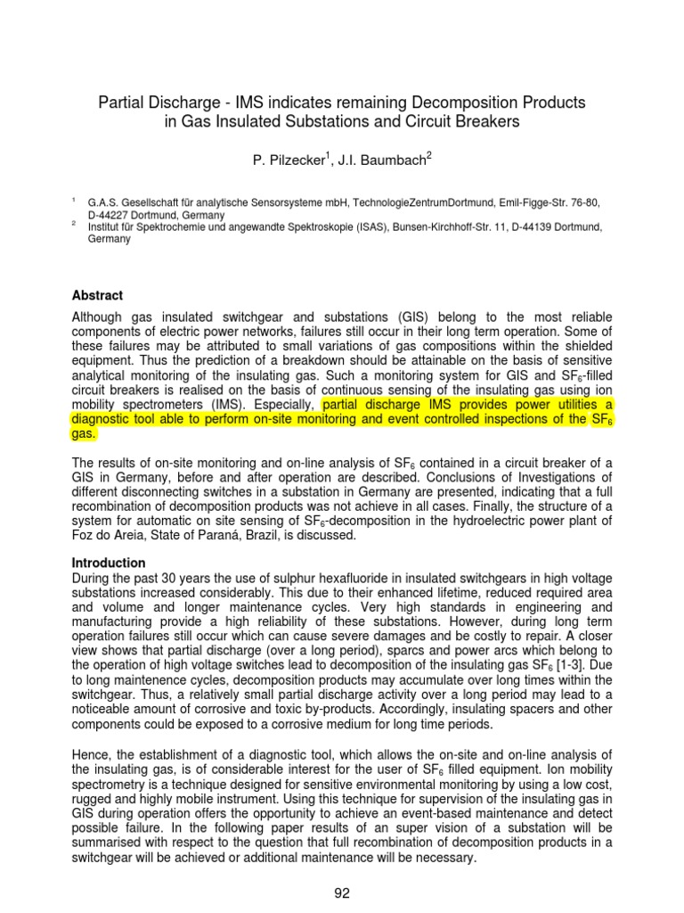 SF6 Partial Discharge | PDF | Electrical Substation | Mass Spectrometry