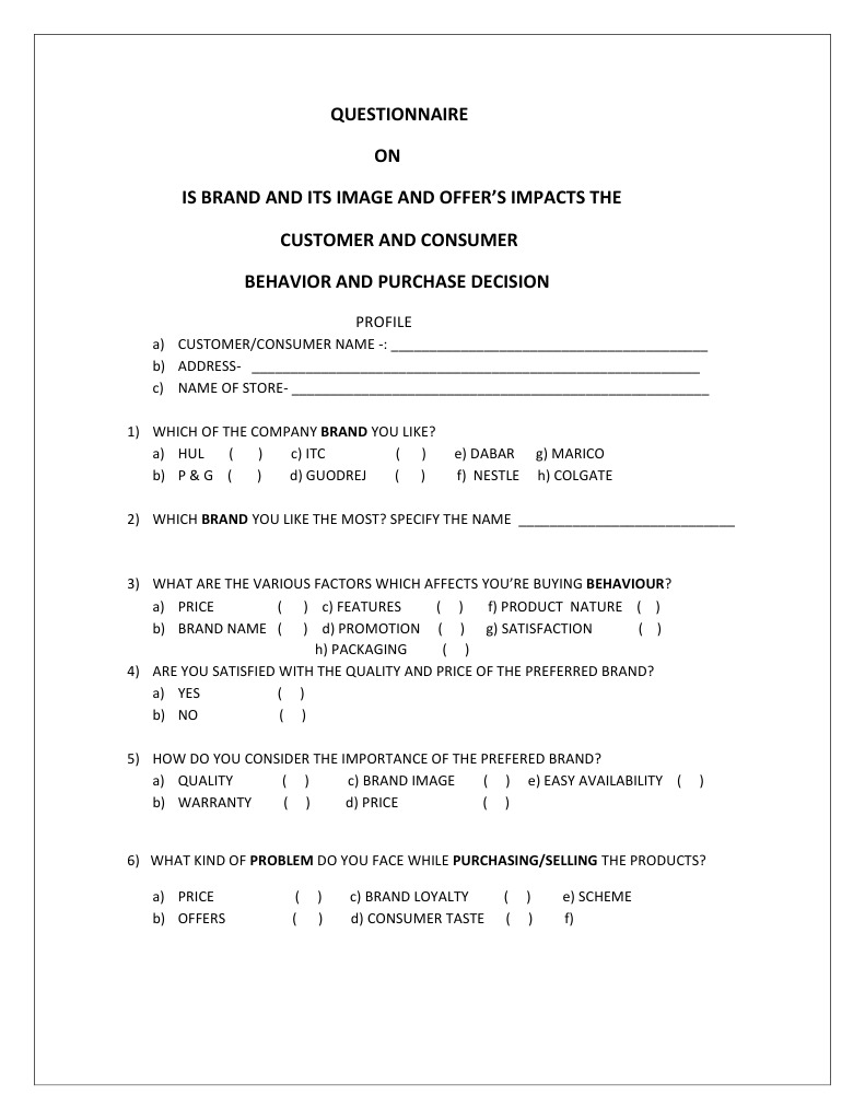 Questionnaire Hul | PDF | Consumer Behaviour | Brand