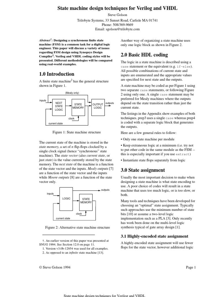 State Machine Design Techniques For Verilog and VHDL | PDF | Hardware ...