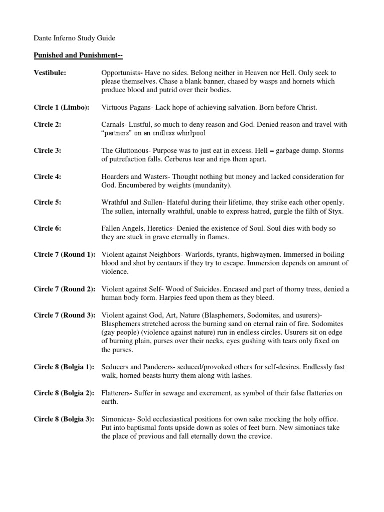Dante's Inferno Study Guide | PDF | Mythology | Religion And Belief