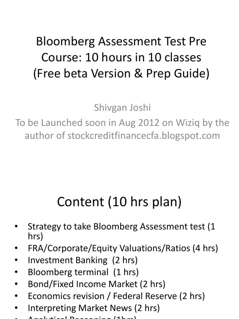 Bloomberg Assessment Test Pre Course: 10 Hours in 10 Classes | PDF ...