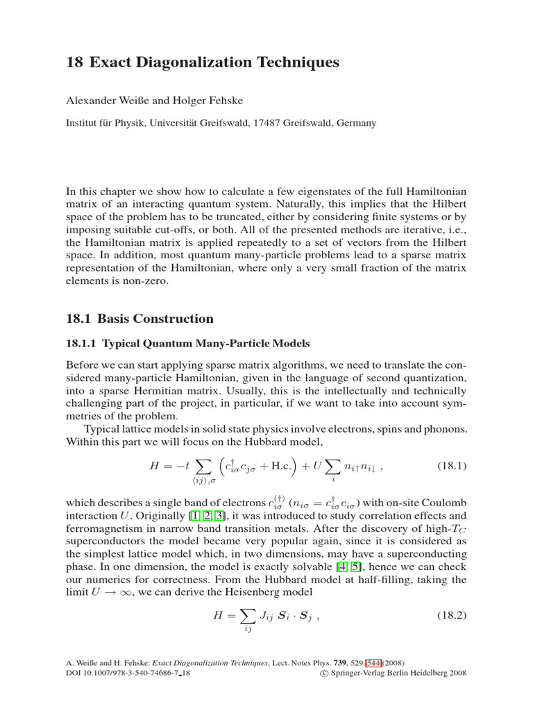 Exact Diagonalization Techniques | PDF | Eigenvalues And Eigenvectors ...