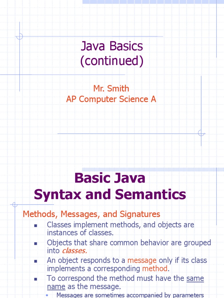 Java Basics (Continued) : Mr. Smith AP Computer Science A | PDF ...