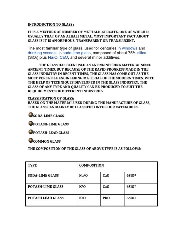 Introduction To Glass | PDF | Glasses | Materials