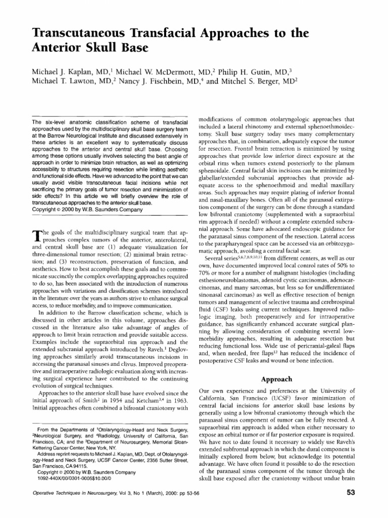 Transcutaneous Transfacial Approaches To The Anterior Skull Base | PDF ...