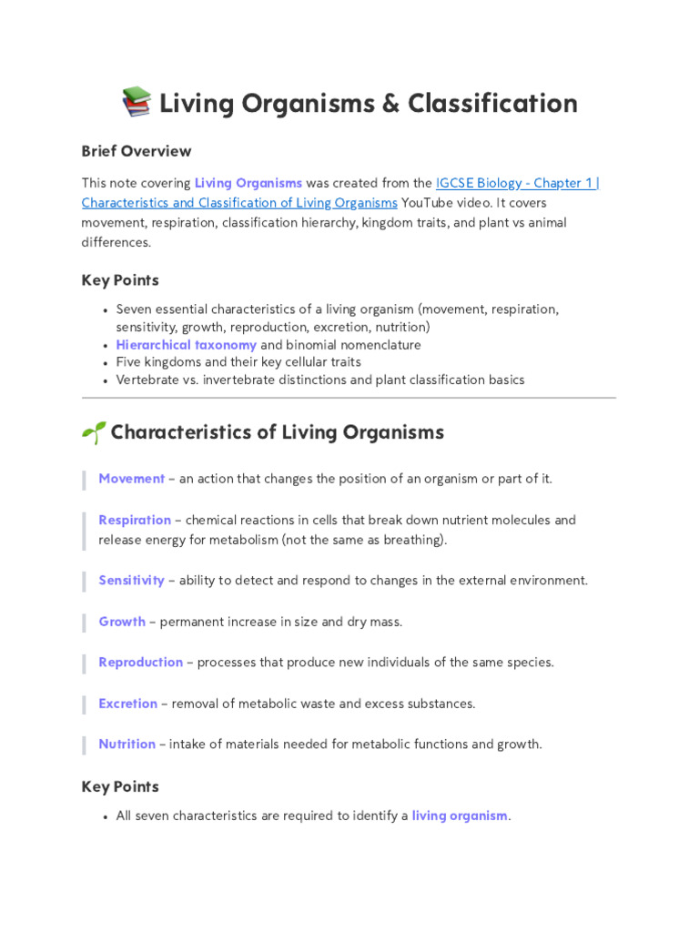 IGCSE Biology - Chapter 1 _ Characteristics and Classification of ...