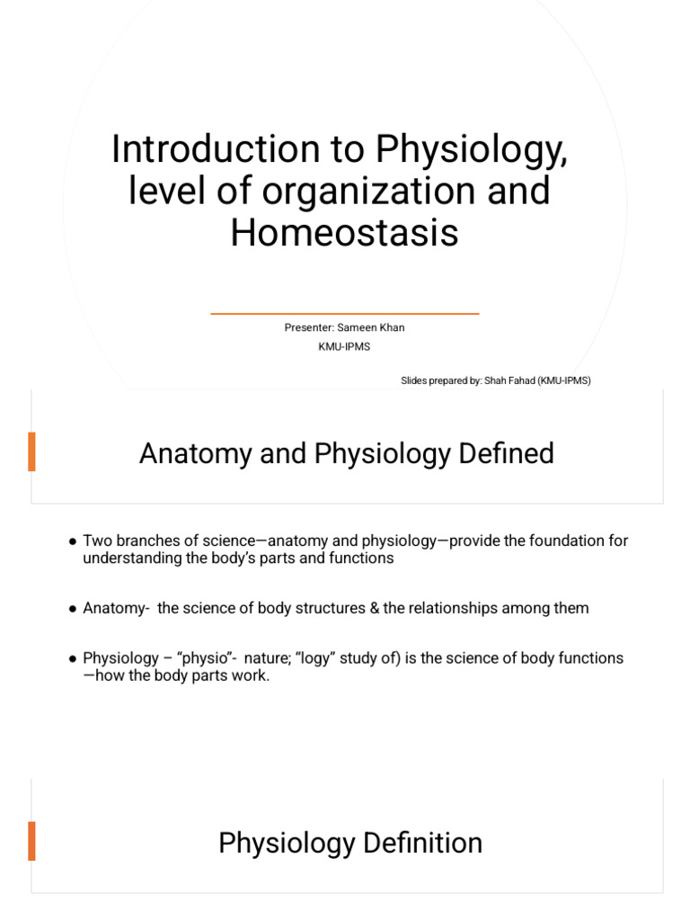 Week-1 introduction to physiology, levels of organization and ...