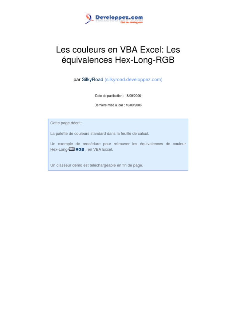 Conversion Codes Couleurs | PDF | Visual Basic for Applications ...