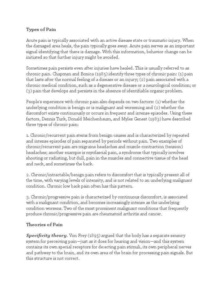 Understanding Different Types of Pain and Theories of Pain Perception ...