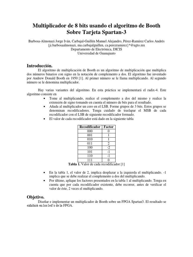 Multiplicador de Booth | PDF | Algoritmos | Multiplicación