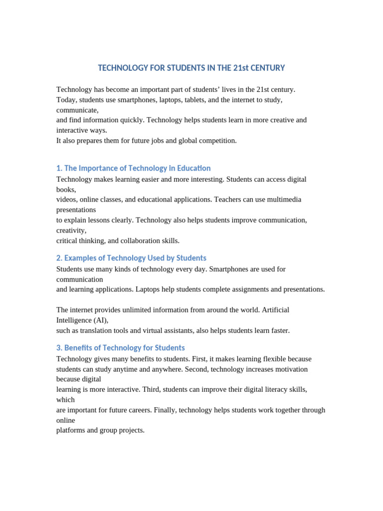 Technology for Students 21st Century | PDF | Artificial Intelligence ...