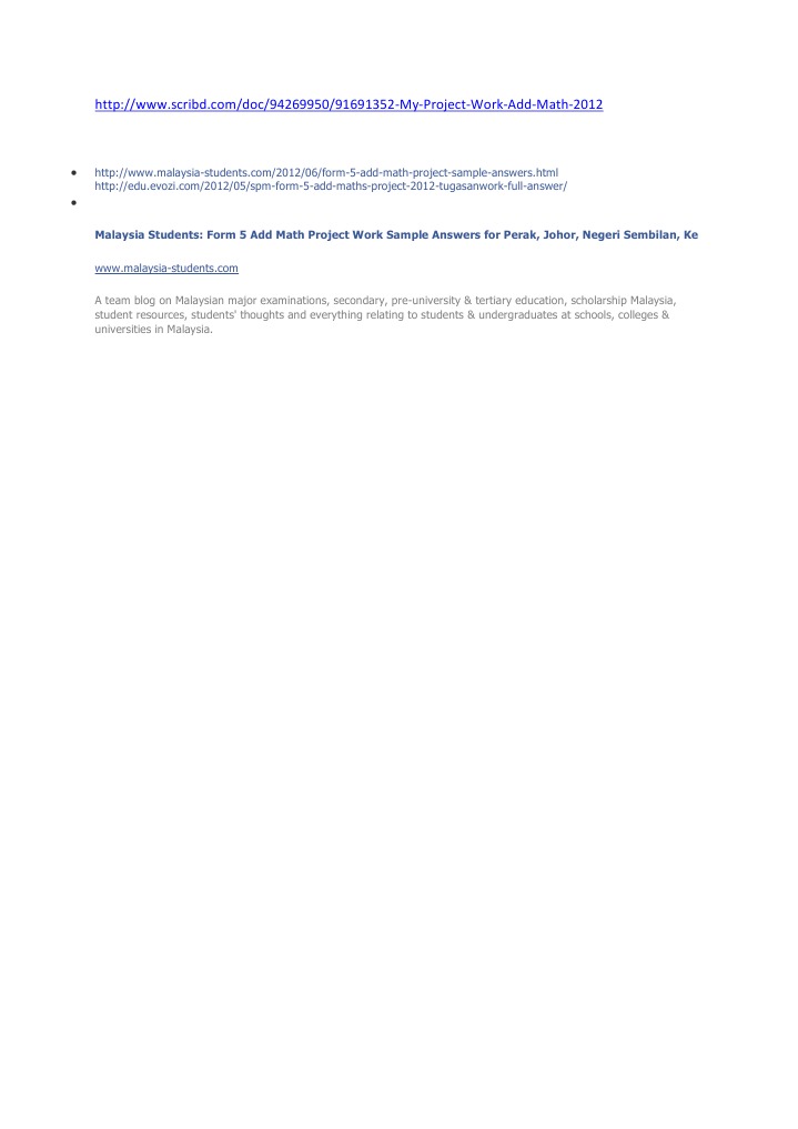 Malaysia Students: Form 5 Add Math Project Work Sample Answers For ...
